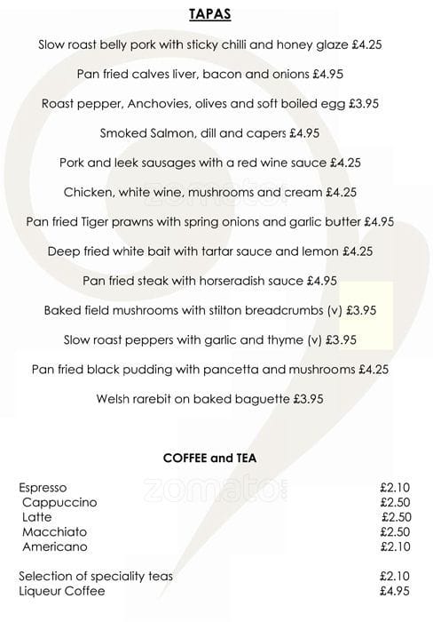 Menu at Anderson's steakhouse, Birmingham, 30 Mary Ann St