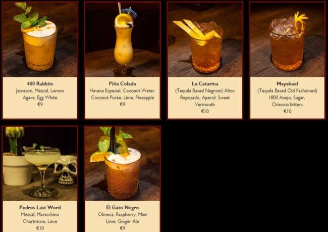 Menu at Xico pub & bar, Dublin