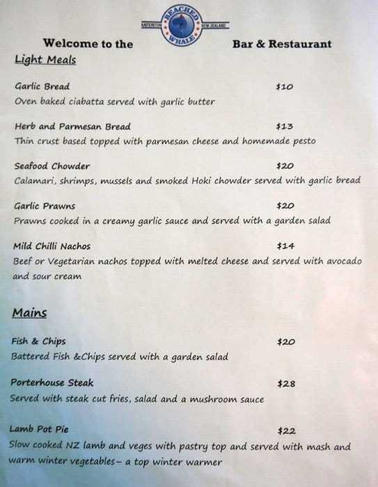 Beached Whale Restaurant & Bar Menu - Menumania/Zomato