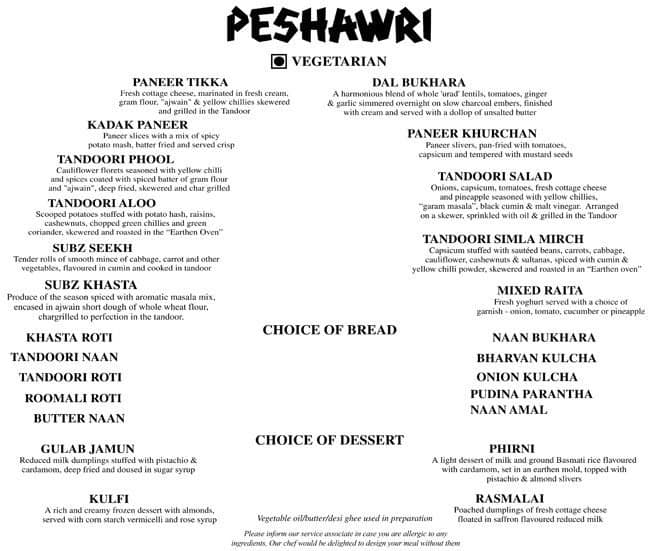 Peshawri - ITC Rajputana Hotel a Jaipur: Foto del Menu con Prezzi - Zomato