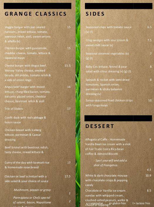 Menu at The Grange Golf Club, Grange