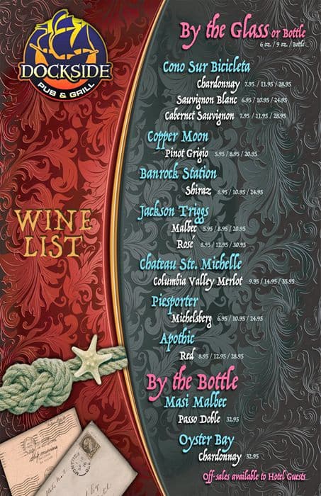 Menu at Dockside Pub & Grill, Edmonton, 100 Ave NW