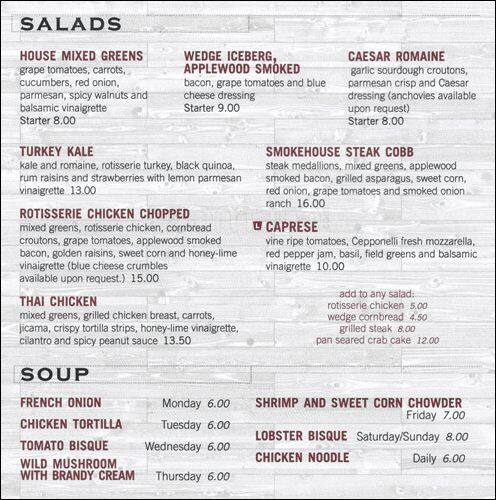 Menu at Redstone American Grill restaurant, Oakbrook Terrace