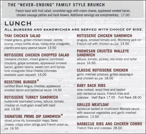 Menu at Redstone American Grill restaurant, Oakbrook Terrace