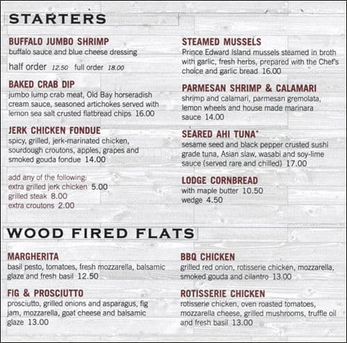 Menu at Redstone American Grill restaurant, Oakbrook Terrace