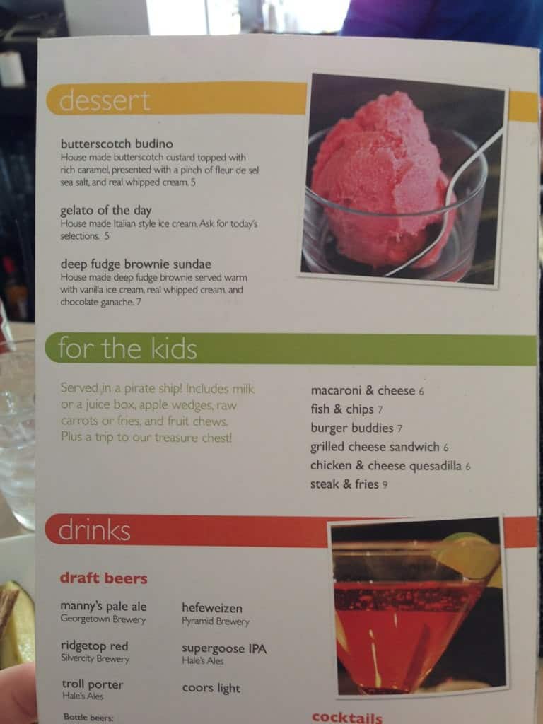 Menu at The Loft restaurant, Bellingham