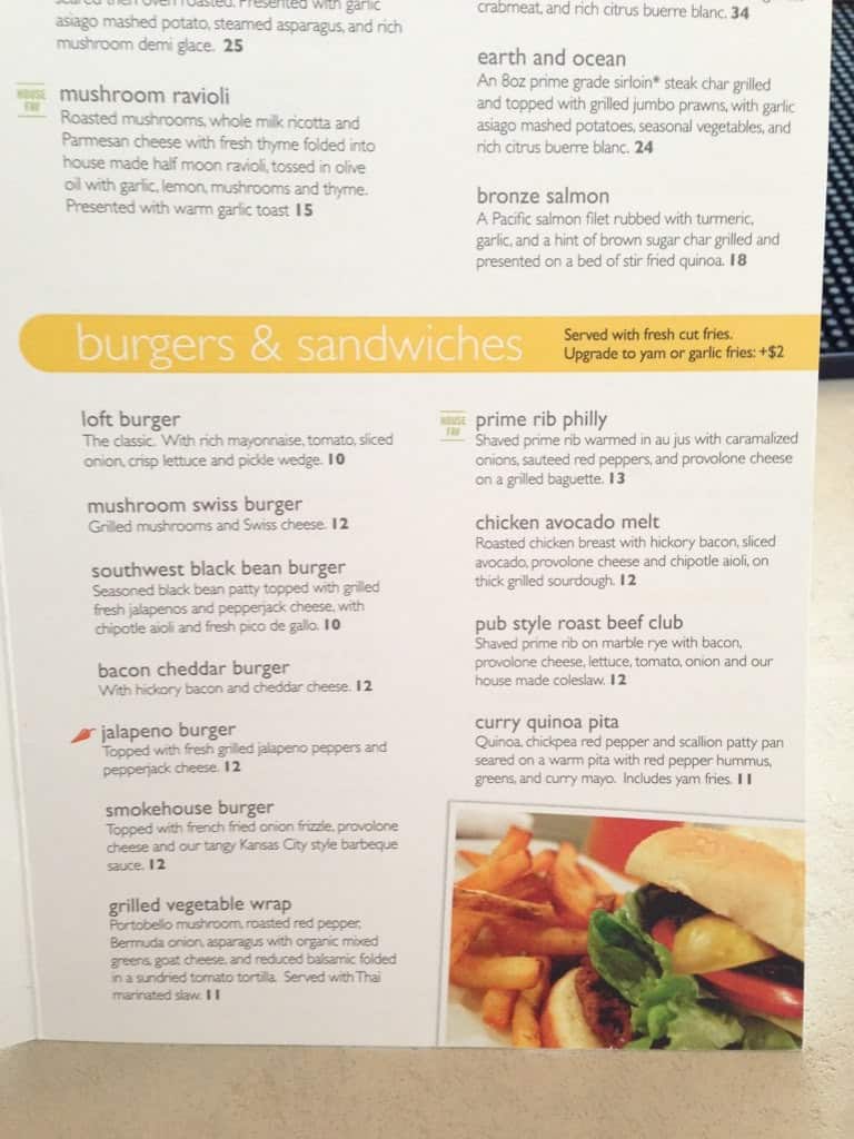 Menu at The Loft restaurant, Bellingham