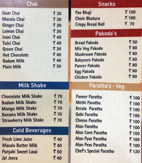 Menu at Chai Time, Bengaluru, Food Court
