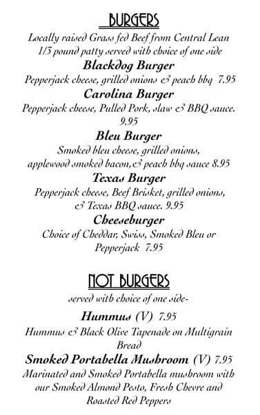 Menu at Black Dog Smoke & Ale House pub & bar, Champaign, 320 N Chestnut St