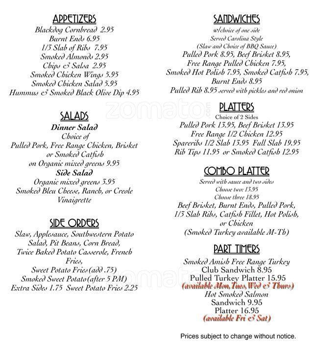 Menu at Black Dog Smoke & Ale House pub & bar, Champaign, 320 N Chestnut St