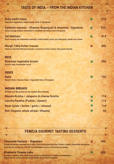 Menu at CLUB FENICIA, Kolkata