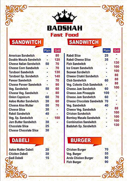 Menu at kitchen badshah, Ahmedabad, XGRC+G23