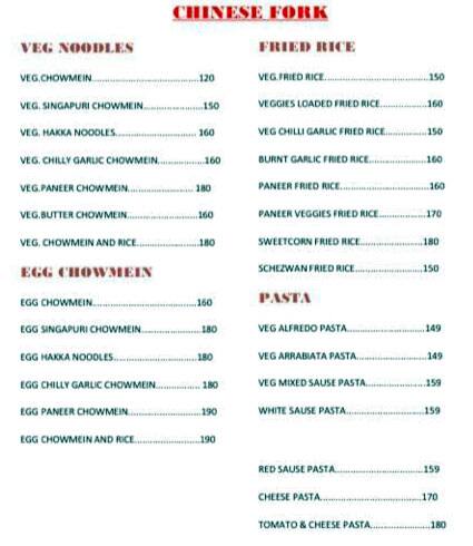 Menu of Chinese Fork, Delta 1, Greater Noida