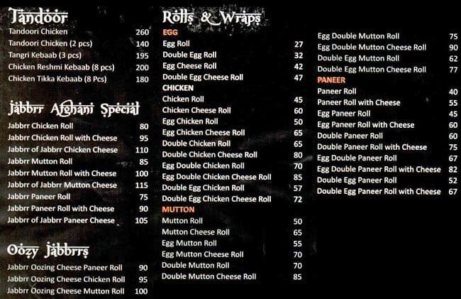 Jabbrr Afghani Menu, Menu for Jabbrr Afghani, Sector 1, Salt Lake ...