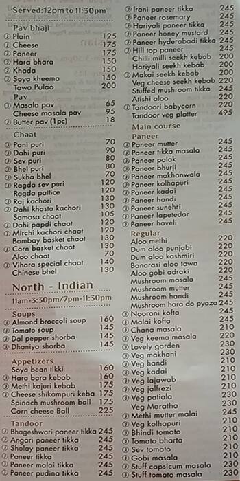 Menu at Vihara- The International By Tunga, Mumbai