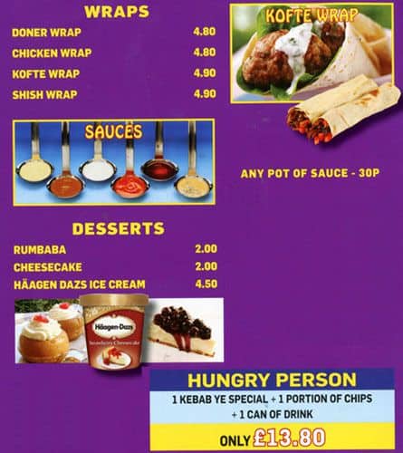 Menu at Kebab Ye Beckenham fast food, Beckenham, 292-294 High St