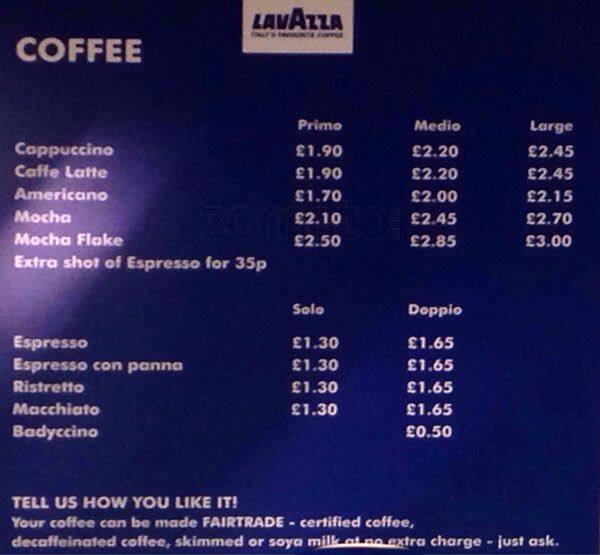 Menu at Mall Caffe cafe, London, Kings Mall