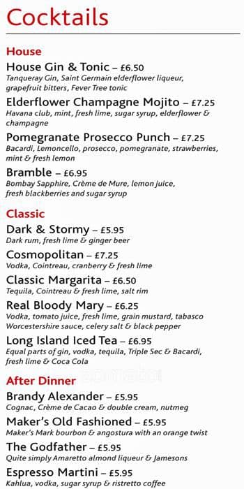 Menu at Old Plough pub & bar, Cobham