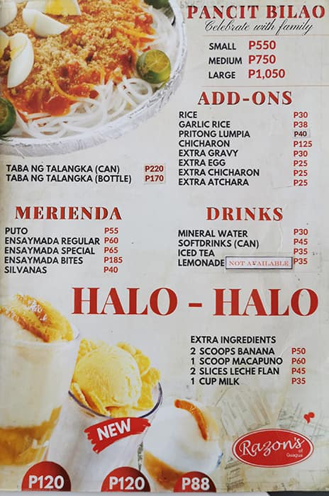 Menu at Razon's of Guagua desserts, Manila, Level 1