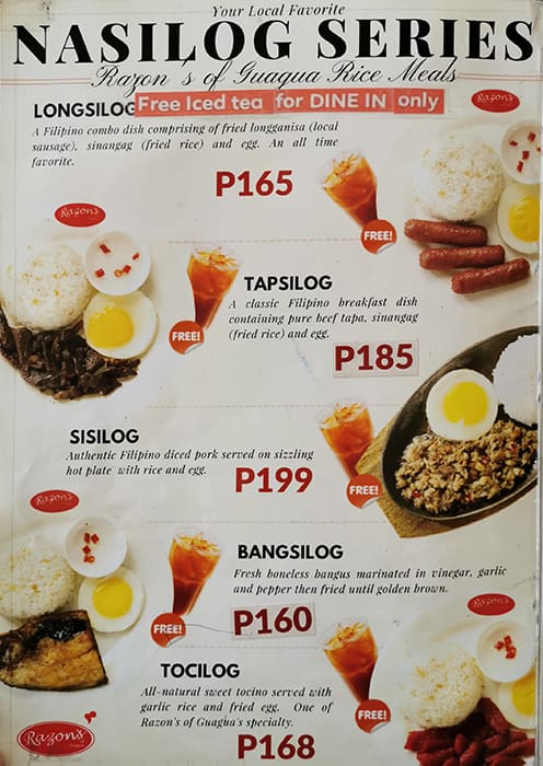 Menu at Razon's of Guagua restaurant, Manila, 2/F Tutuban Center Mall