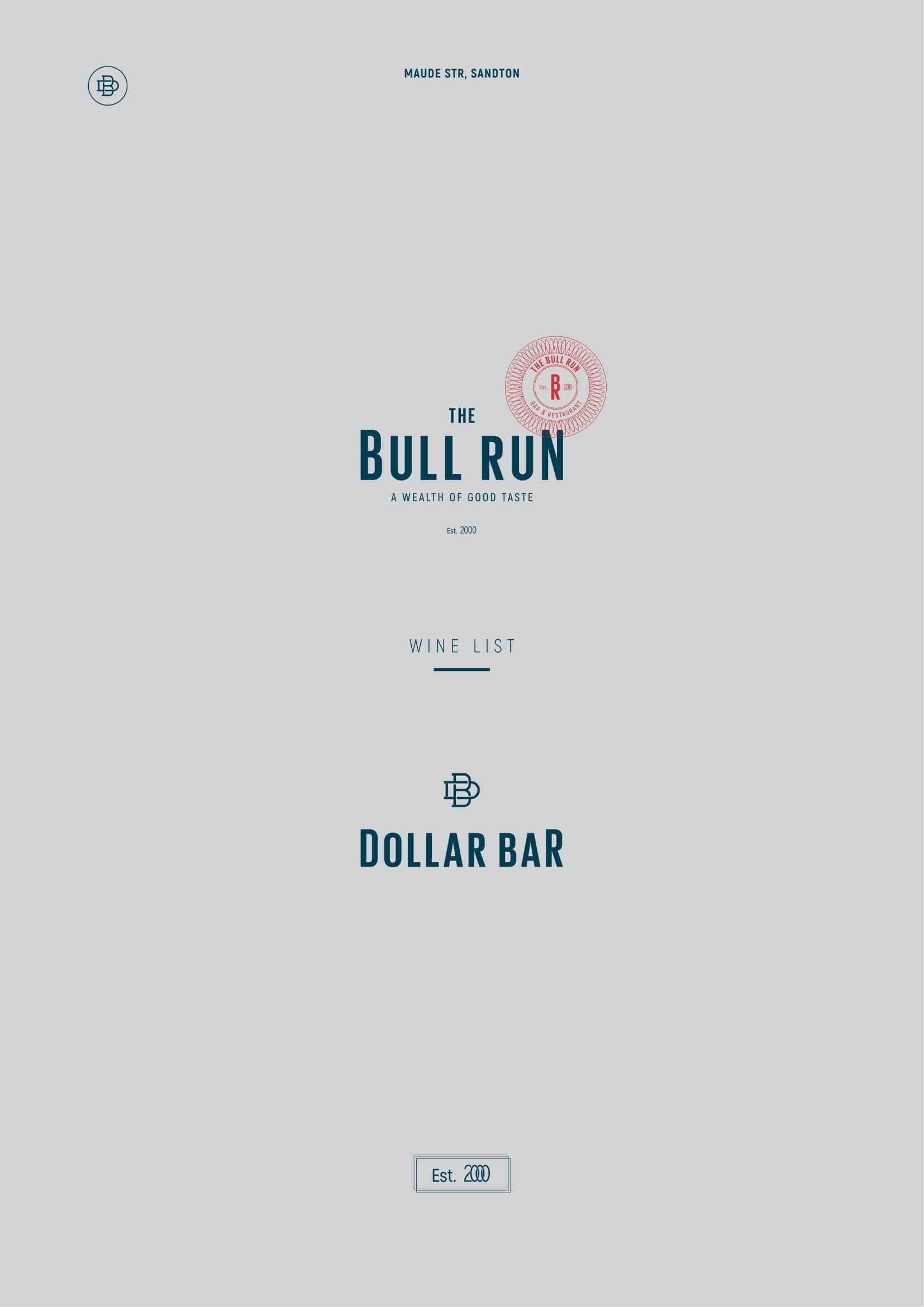 Menu at The Bull Run steakhouse, Sandton