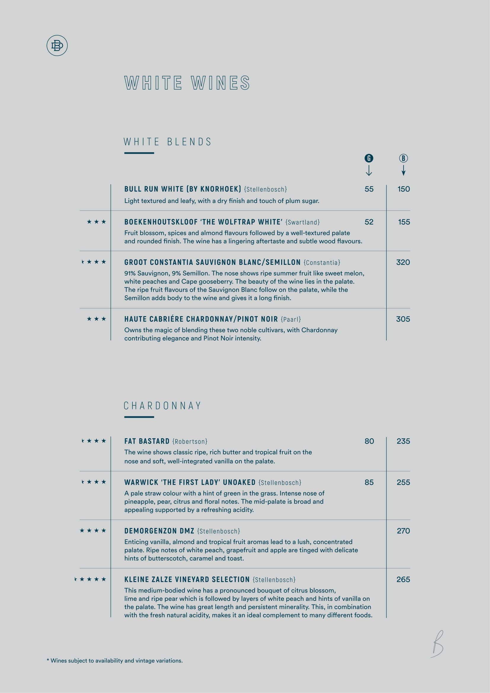 Menu at Bull Run restaurant, France