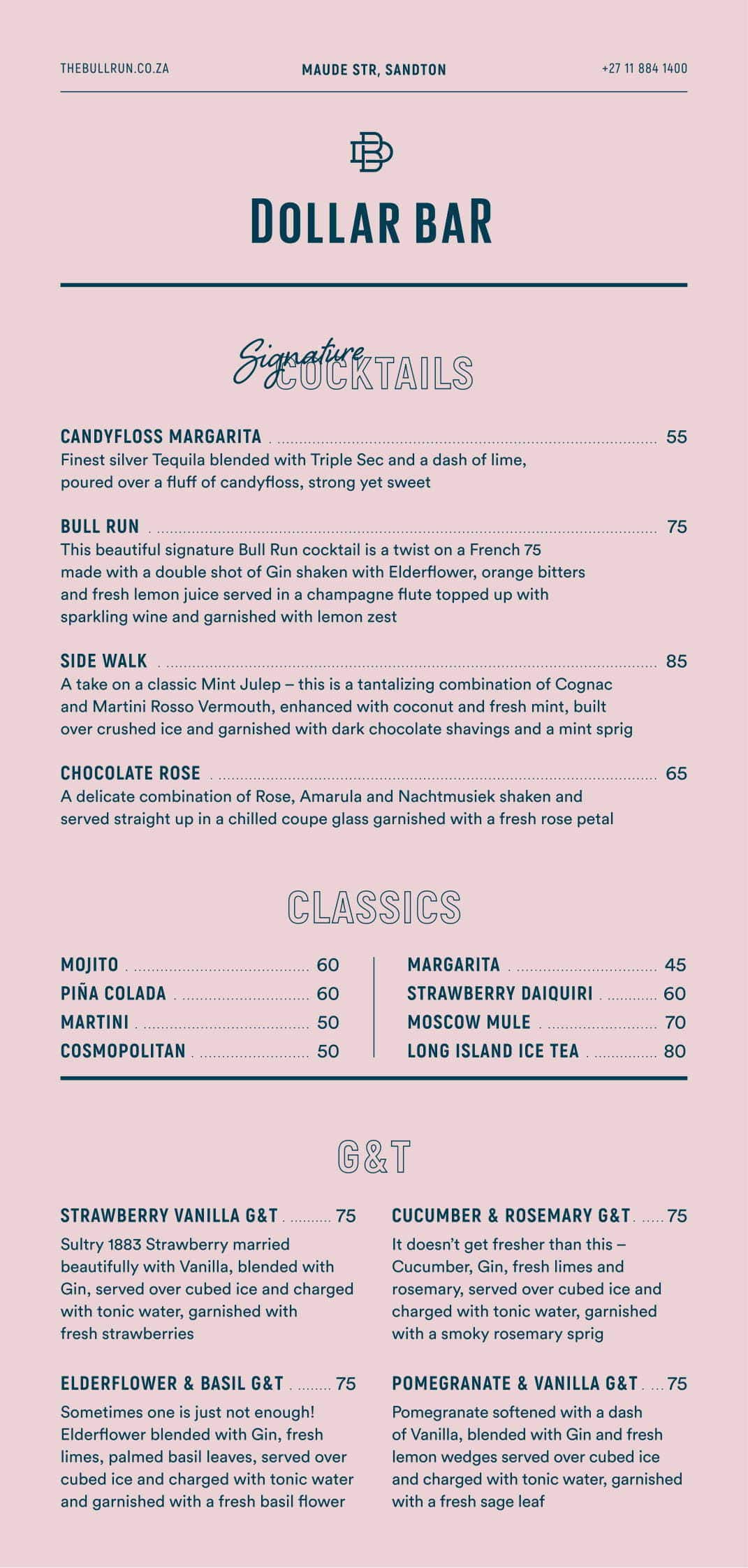 Menu at Bull Run restaurant, France