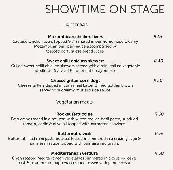 Menu at Stages restaurant, Johannesburg, Loveday Street