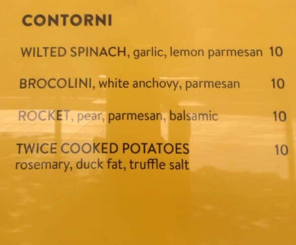 Menu at Society restaurant, Melbourne, 80 Collins St