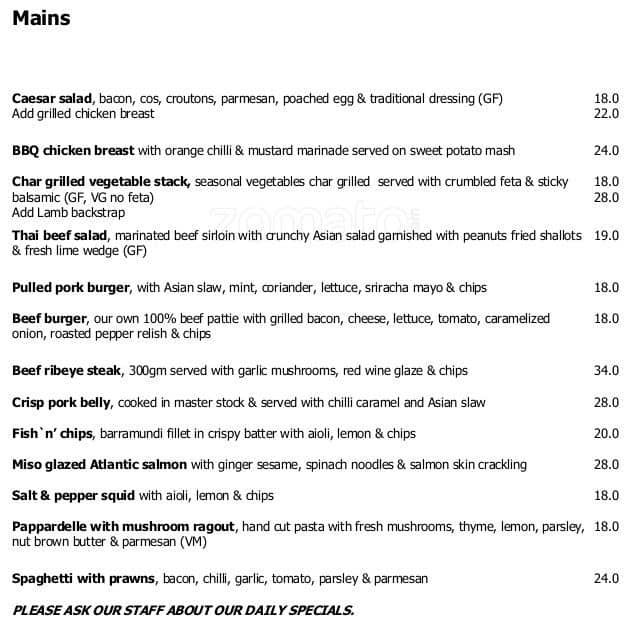 Menu at Plank Cafe, Glenelg North