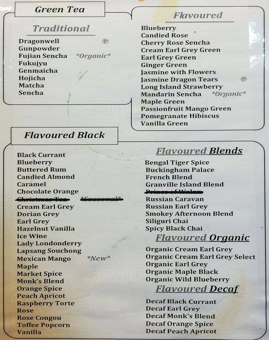 Menu au Granville Island restaurant, Vancouver