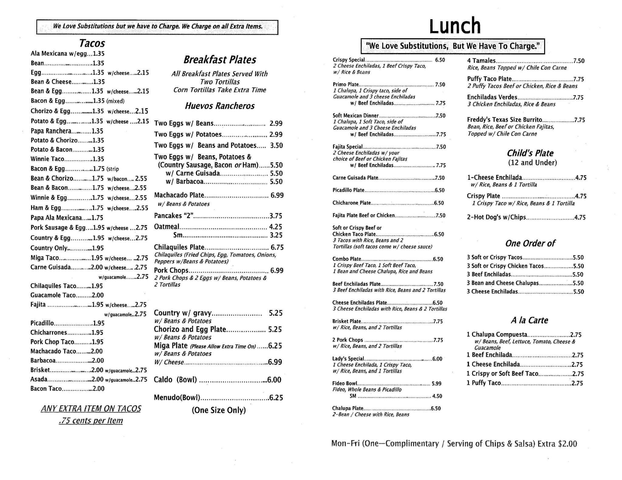 Freddy's Mexican Menu, Menu for Freddy's Mexican, Southtown, San ...
