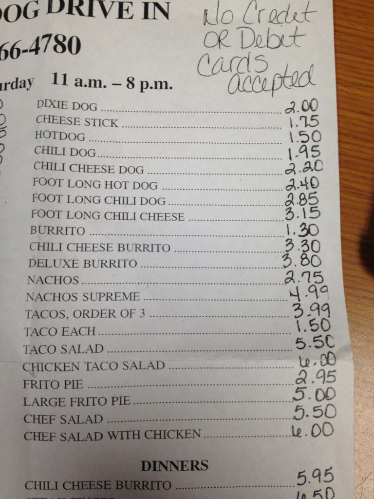 Menu at Dixie Dog Drive Inn restaurant, Wolfforth, 705 US-62 #82