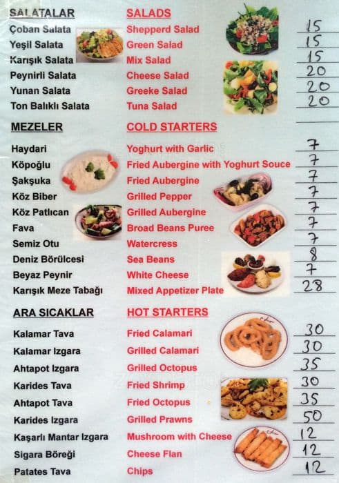 Menu at Marmara Restaurant, Bodrum