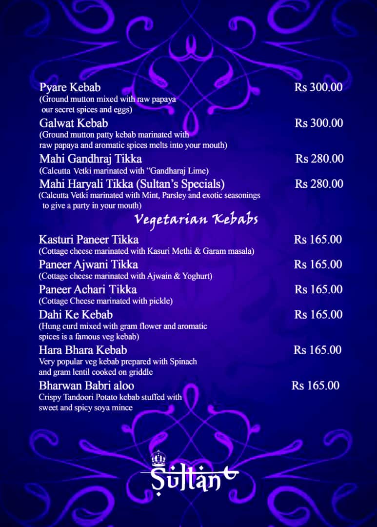 Menu at Sultan, Kolkata, 16A