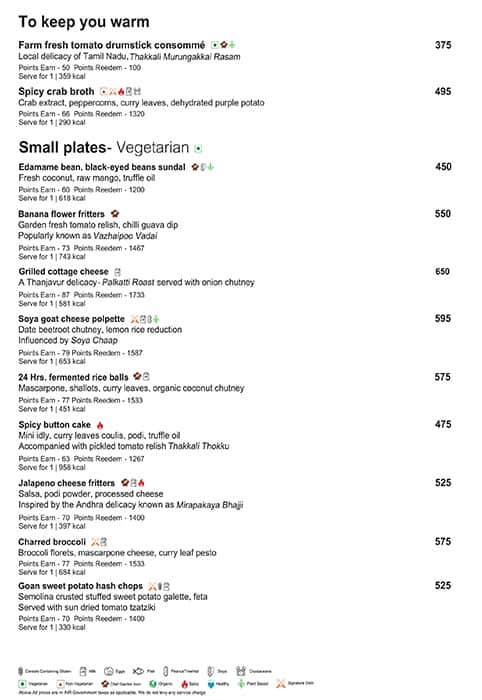 Menu of C Salt - Sheraton Grand, Neelangarai, Chennai