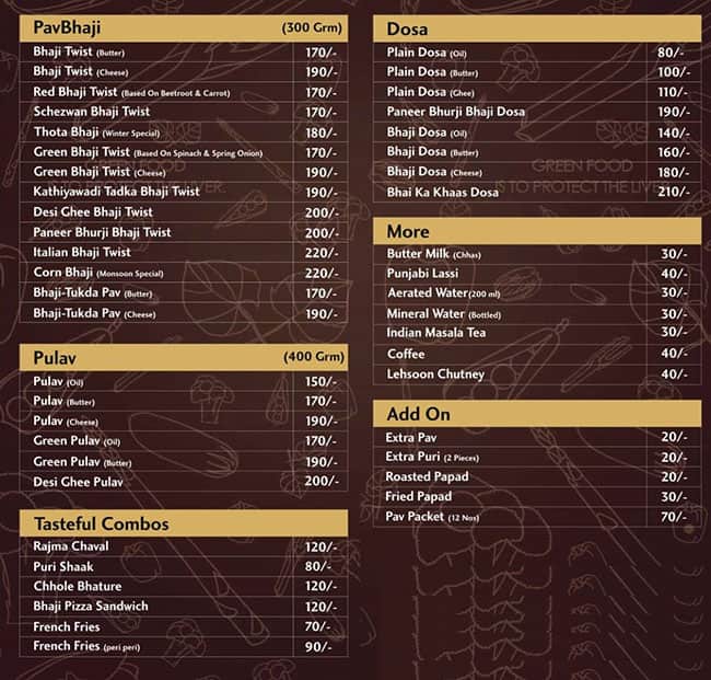 Menu of Bhaji Bhai, Bopal, Ahmedabad