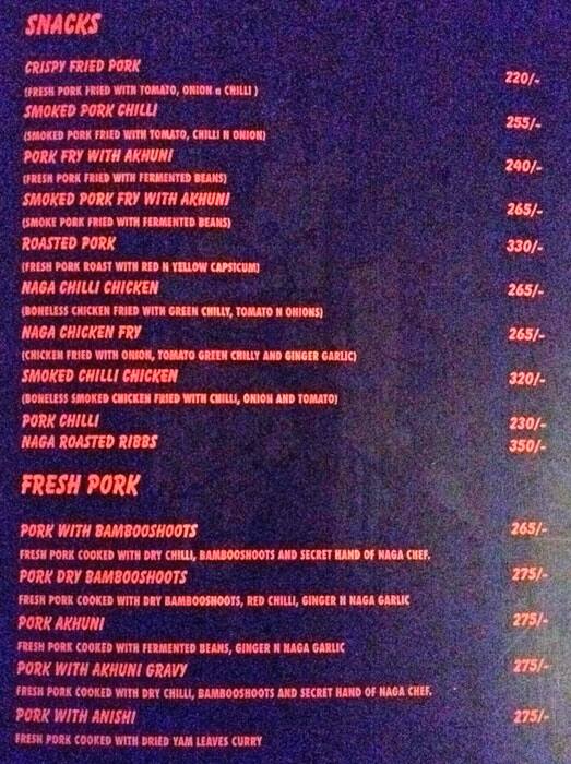 Menu of Naga Kitchen, Zoo Tiniali, Guwahati