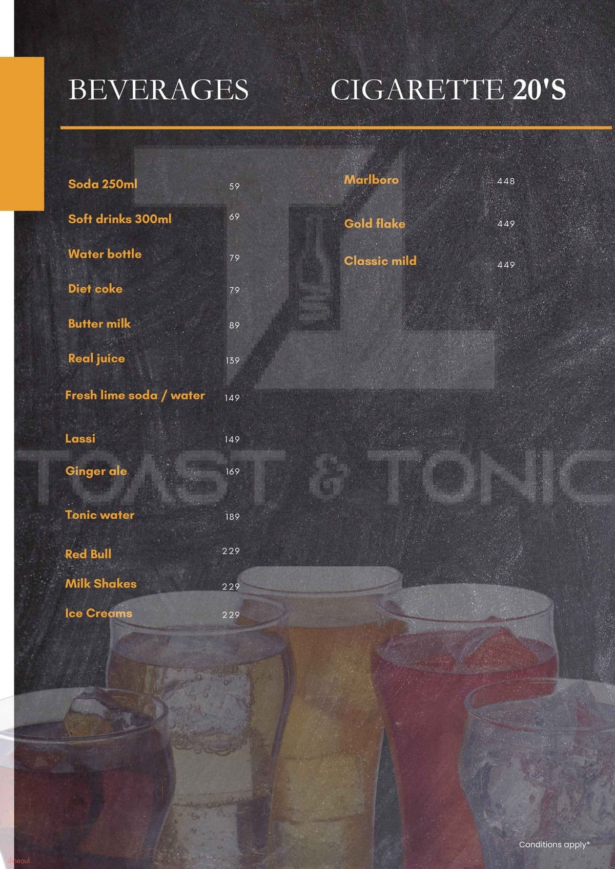 Menu of Toast And Tonic, Manikonda, Hyderabad