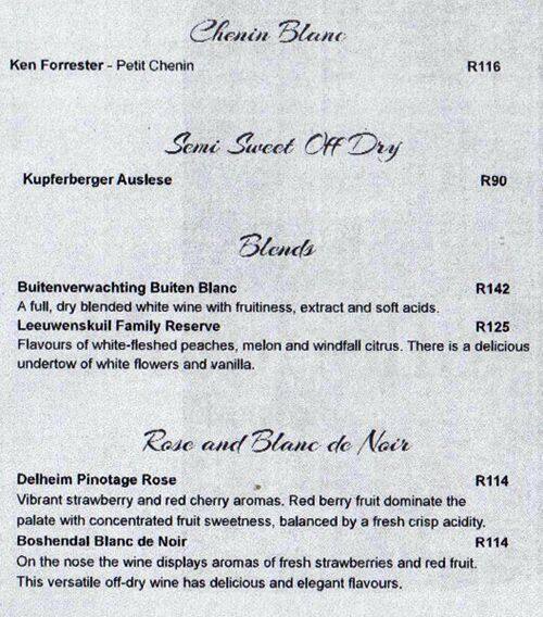 Menu at Cafe Picobella Trattoria, Johannesburg