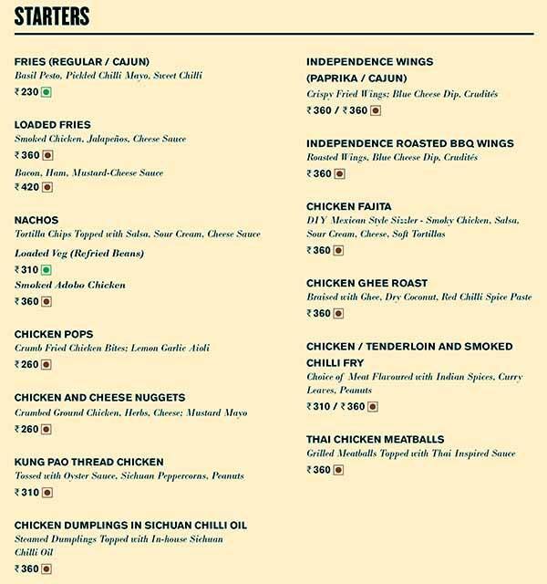 Menu at Independence Brewing Company, Pune, 1 Ghorpadi Mundhwa Road