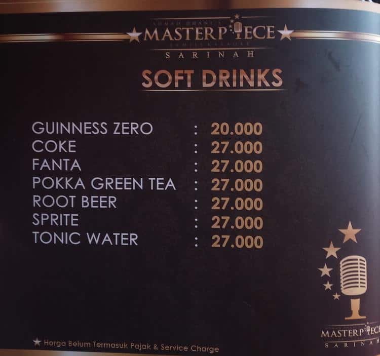 Menu at Masterpiece Bistro, Jakarta