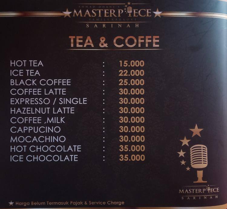 Carta de Masterpiece Bistro, Yakarta