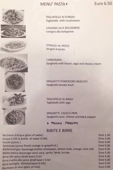 Menu at Caffè Vergnano cafeteria, Milan, Via Cesare Battisti