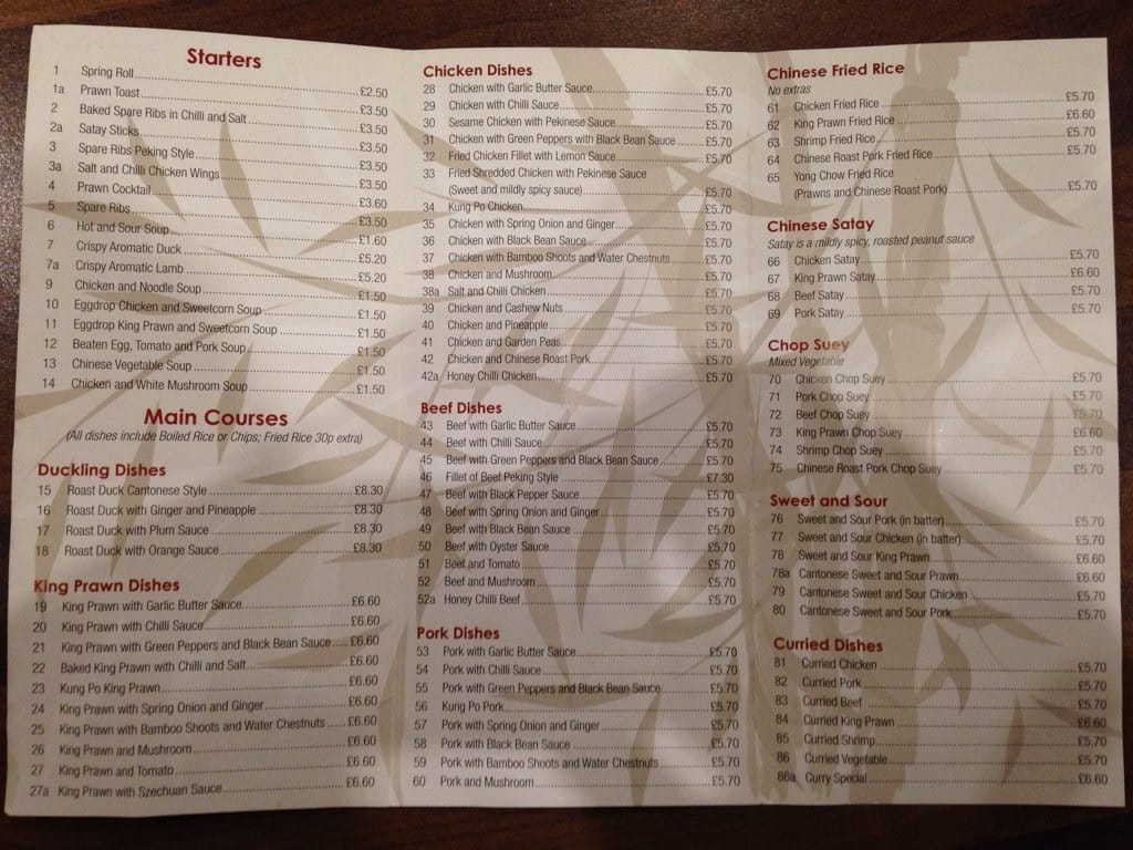 Menu at Sun Do Restaurant, Coleraine