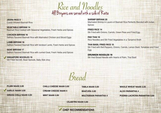 Menu at Tabla restaurant, Orlando, Grand National Dr