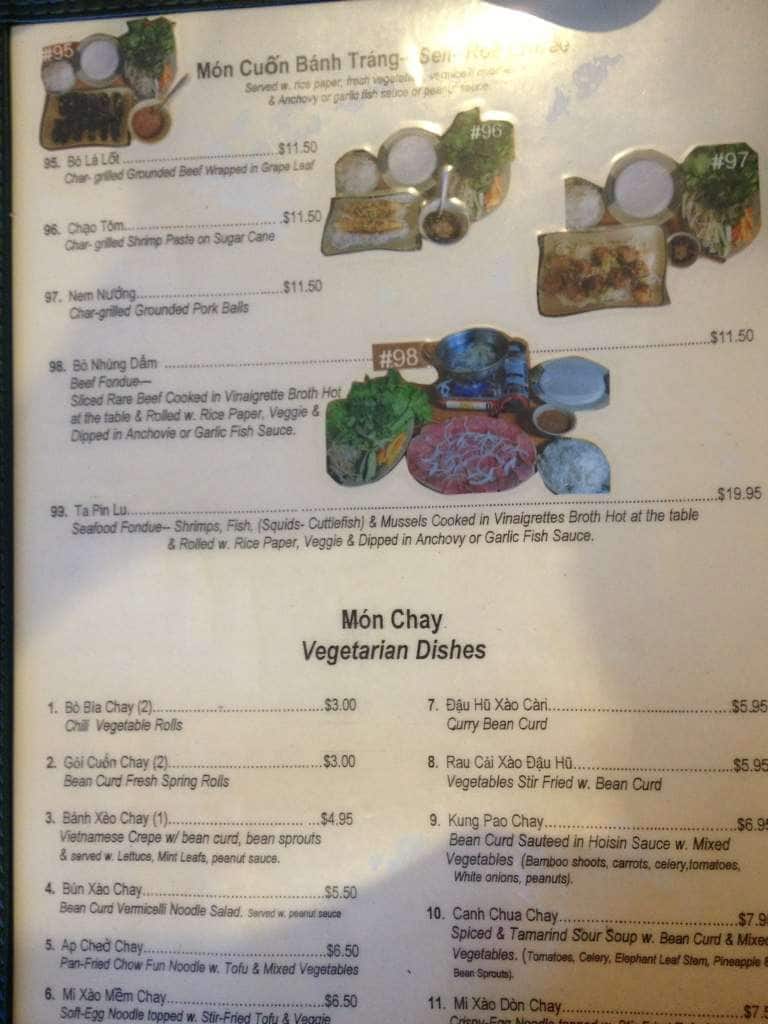 Menu at Ben Thanh Restaurant, Pinellas Park