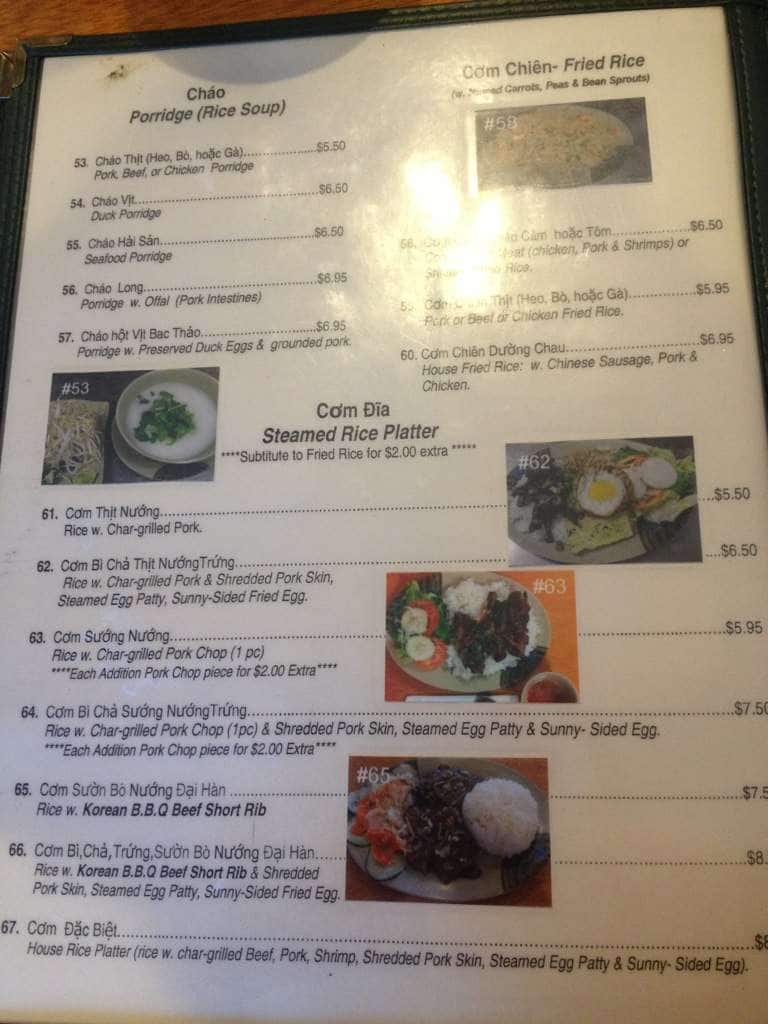 Menu at Ben Thanh Restaurant, Pinellas Park