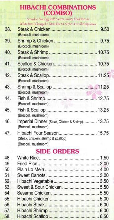 Menu at Hibachi Express restaurant, Charlotte, N Tryon St #100