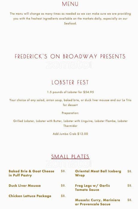 Frederick's Menu, Menu for Frederick's, Alamo Heights, San Antonio ...